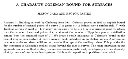 » work of Jerson Caro to appear in Inventiones » on Arithmetic Geometry, Number Theory, and ...